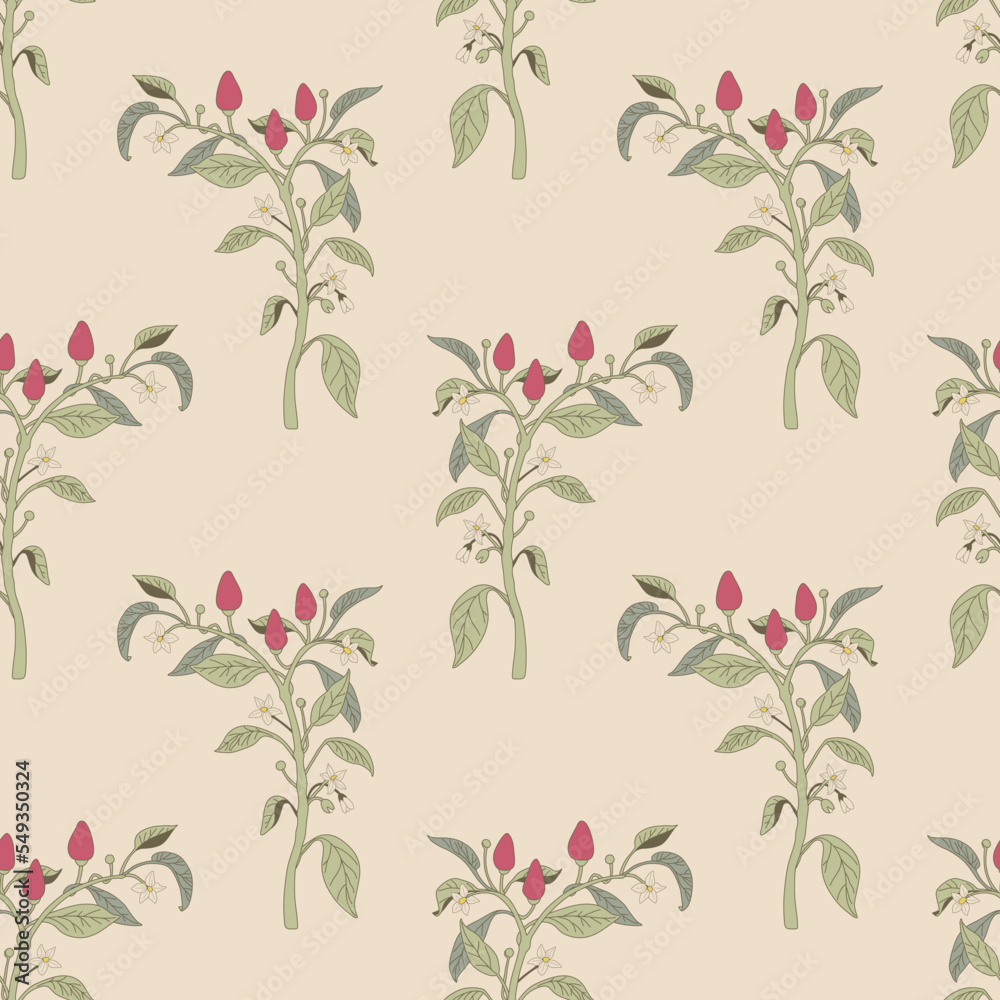 Seamless botanical pattern with branches of Chili Pepper plant ...