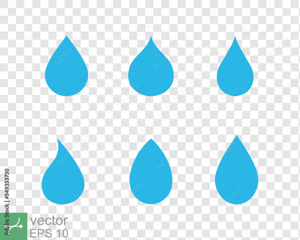 Blue water drop icon set. Simple outline style. Raindrop, moisture ...