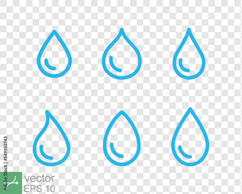 Blue water drop icon set. Simple flat style. Raindrop, moisture, drip ...