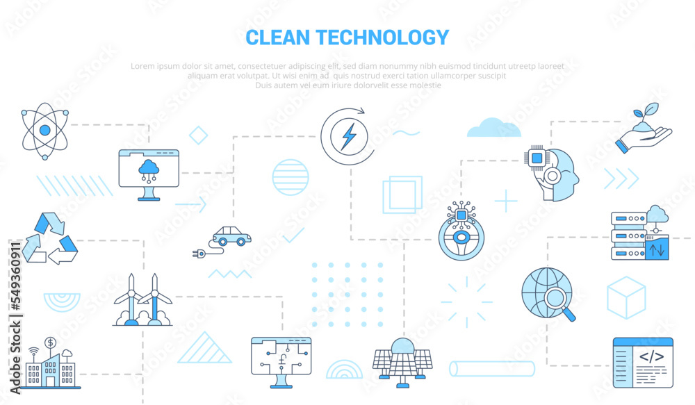 clean technology concept with icon set template banner with modern blue ...