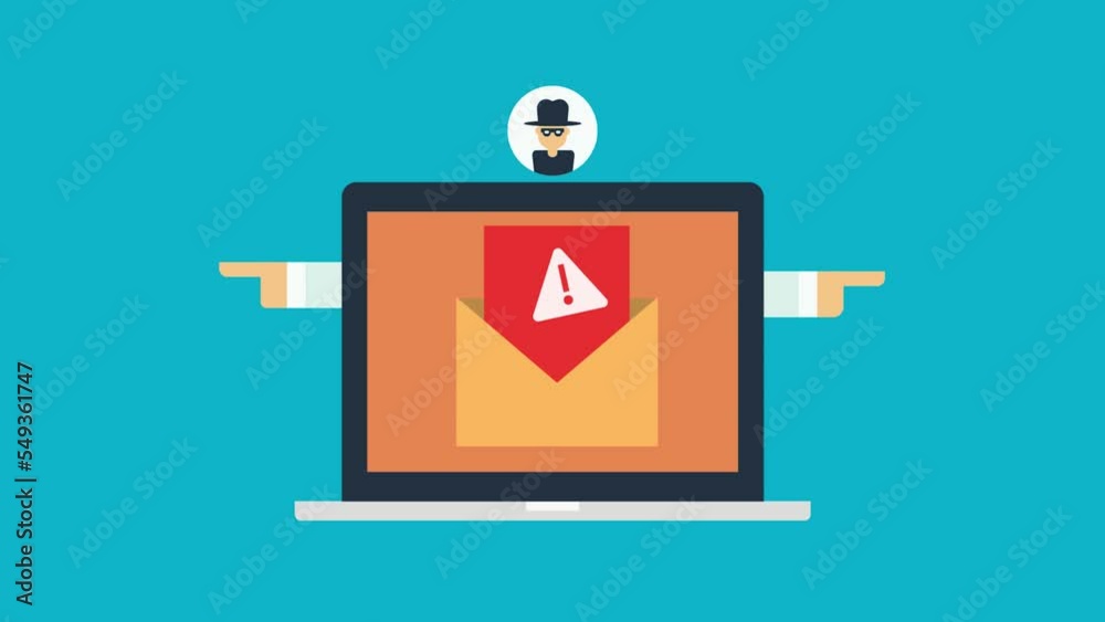 Animation concept of email phishing attack, spam warning email on ...