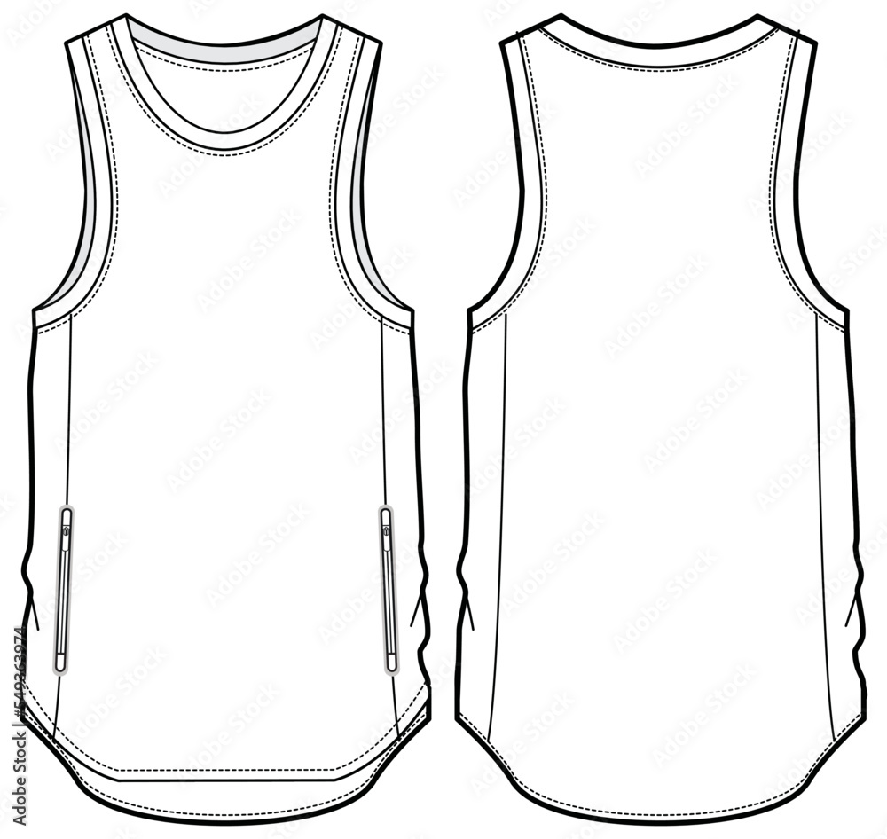 Men's active sleeveless Tank top vest flat sketch fashion illustration ...