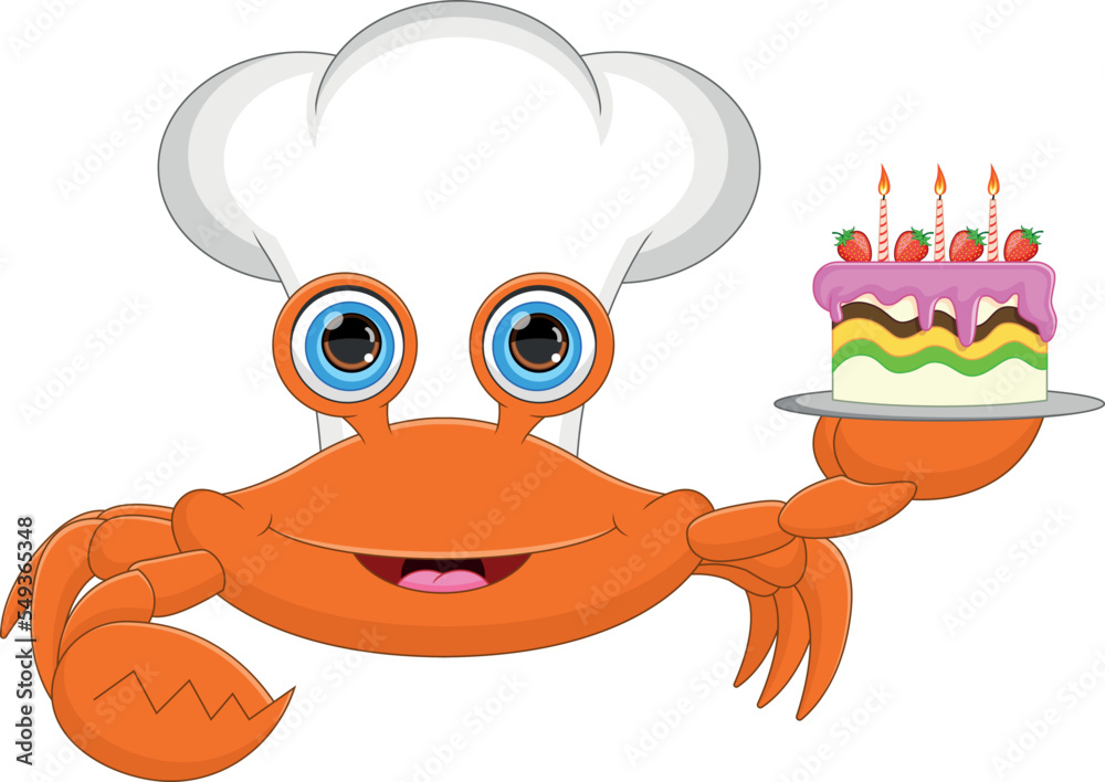 cartoon crab chef with birthday cake Stock Vector | Adobe Stock