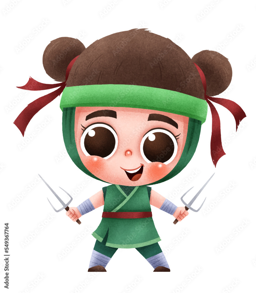 Vector illustration of Cartoon Ninja. Cute character Ninja kids Stock ...