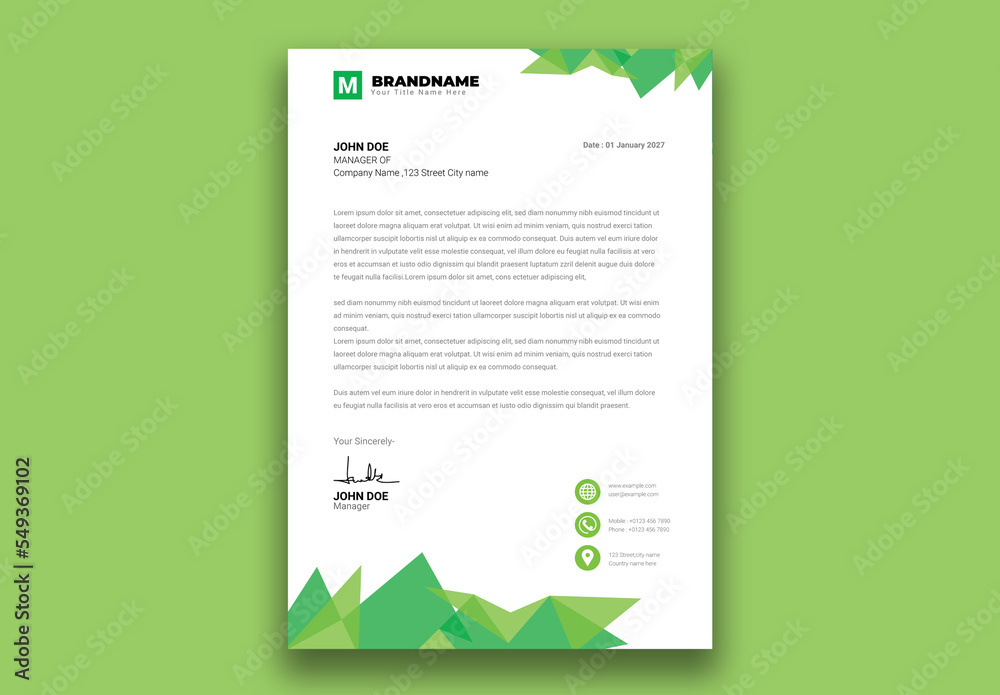 Green Color Letterhead Template Stock Template | Adobe Stock