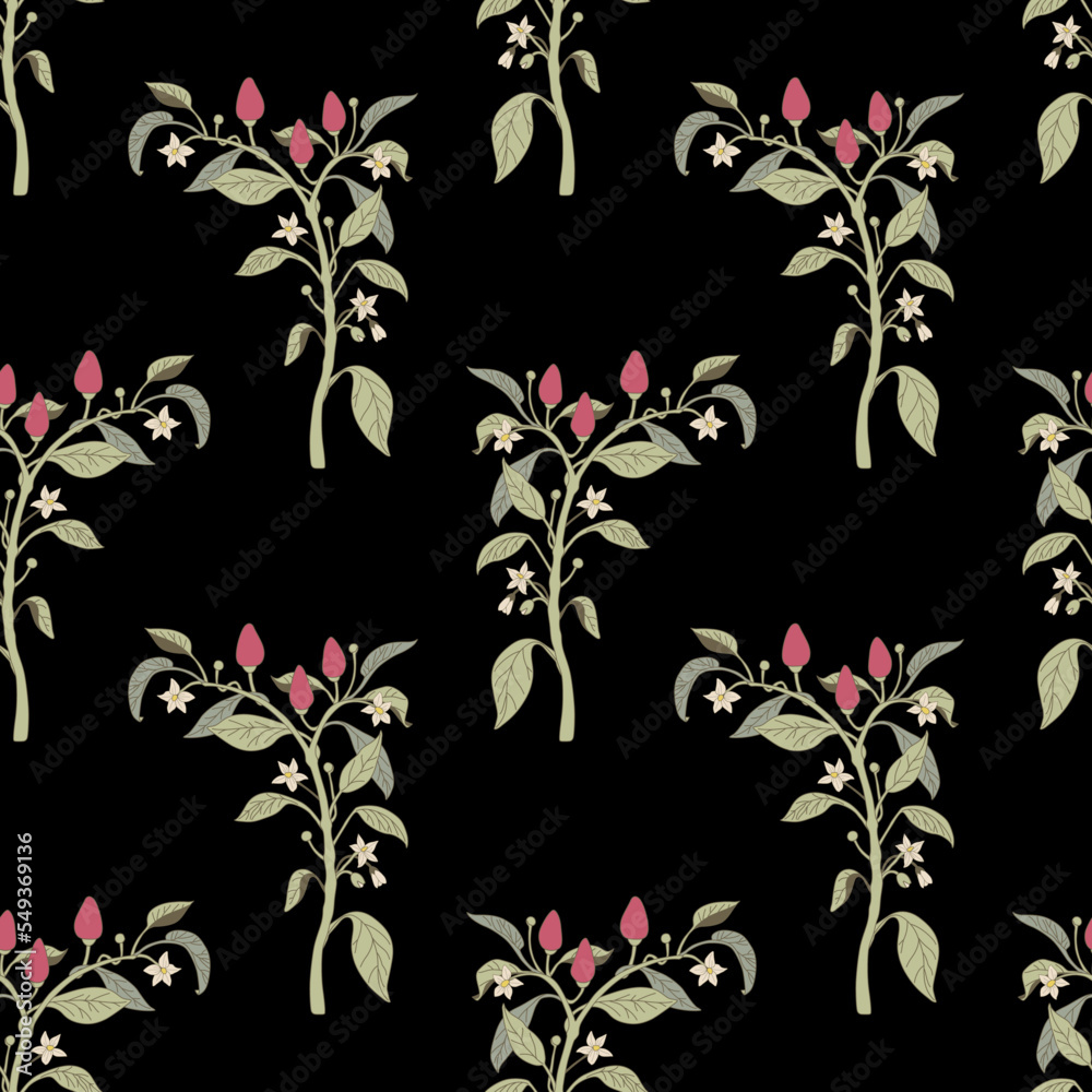 Seamless botanical pattern with branches of Chili Pepper plant ...