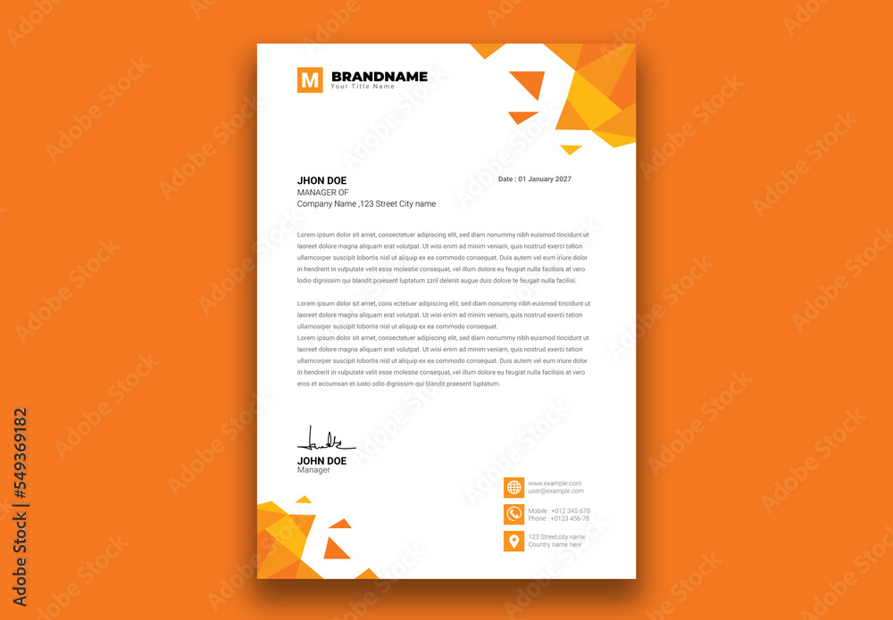 Orange Color Letterhead Design Template Stock Template | Adobe Stock
