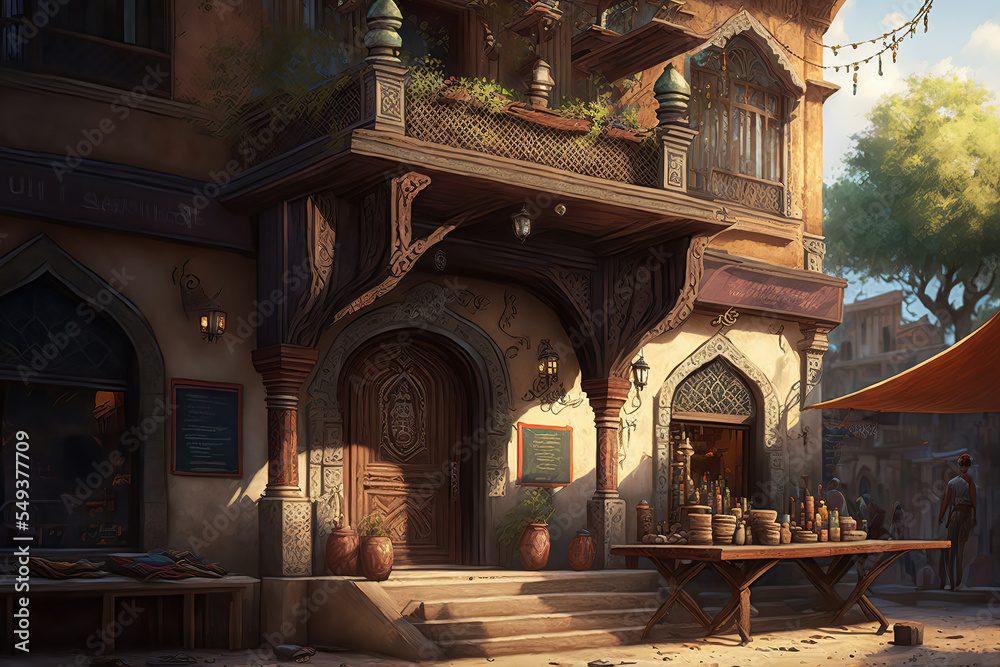 AI generated image of an ancient Indian tavern in a medieval Indian ...