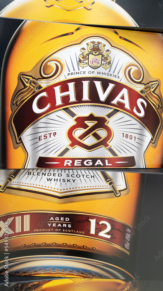 Chivas regal Whiskey logo brand and text sign on scotch whisky panel ...