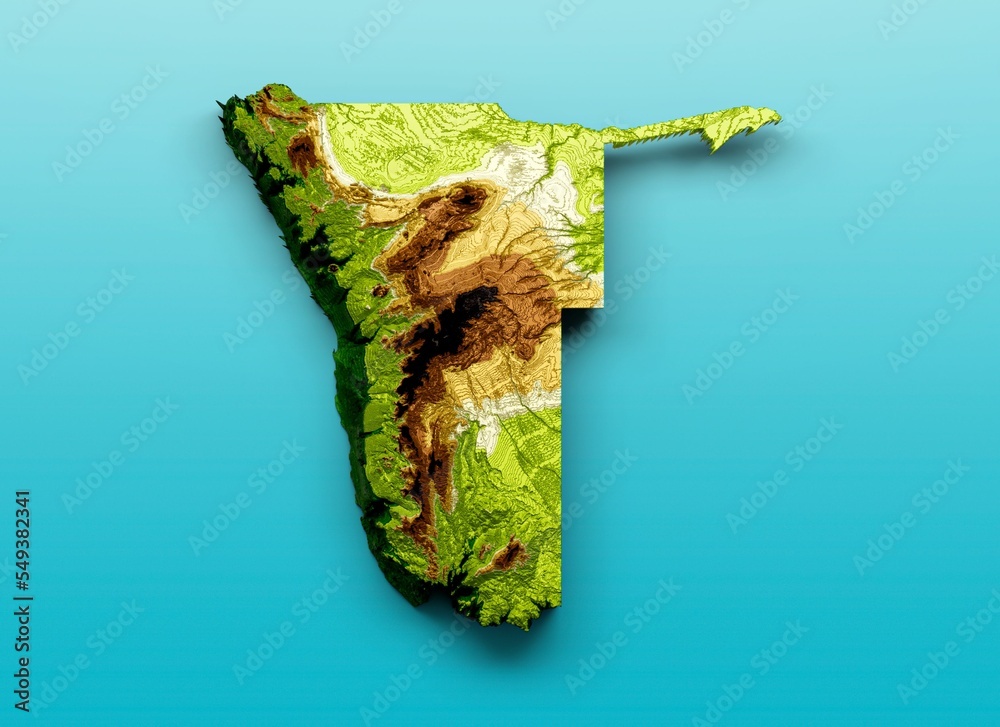 3D rendering of a height map of Namibia with shaded relief isolated on ...