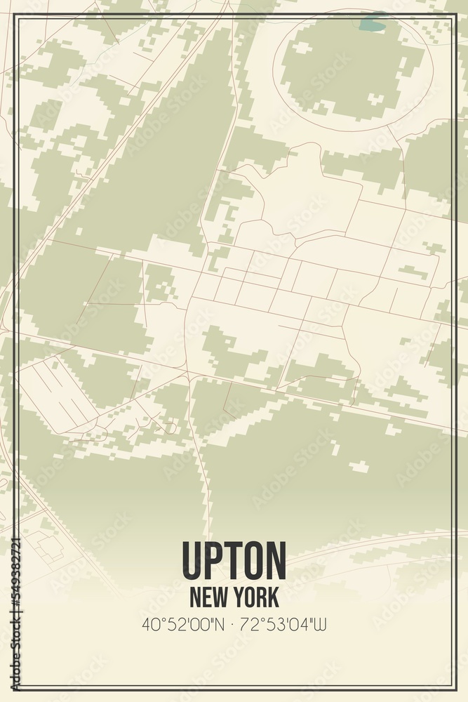 Retro US city map of Upton, New York. Vintage street map. Stock ...