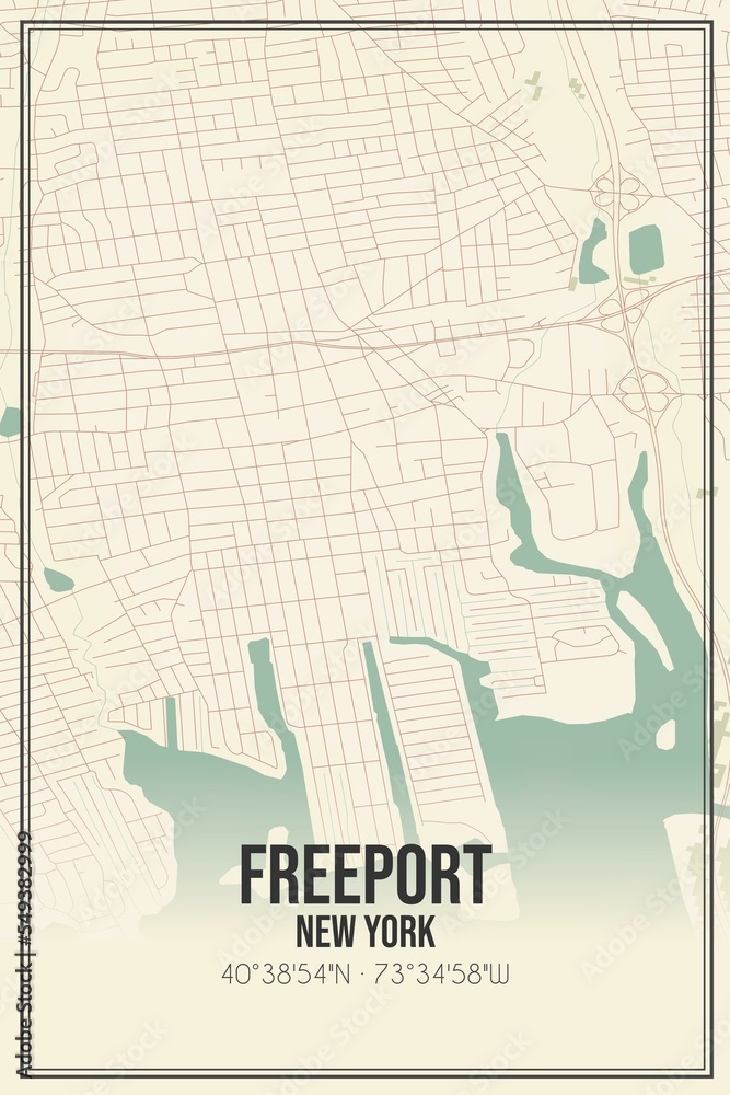 Retro US city map of Freeport, New York. Vintage street map. Stock ...