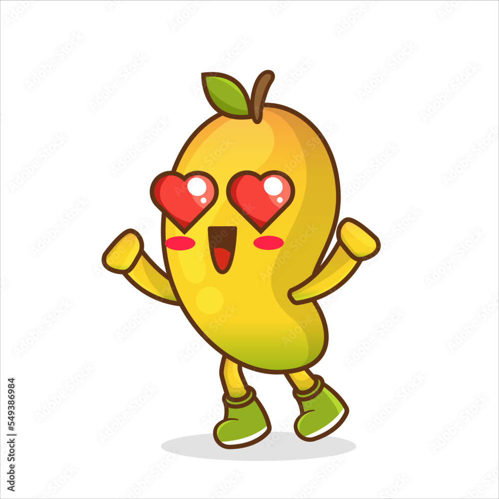 Cute Mango fruit character with love emote. Fruit character icon ...