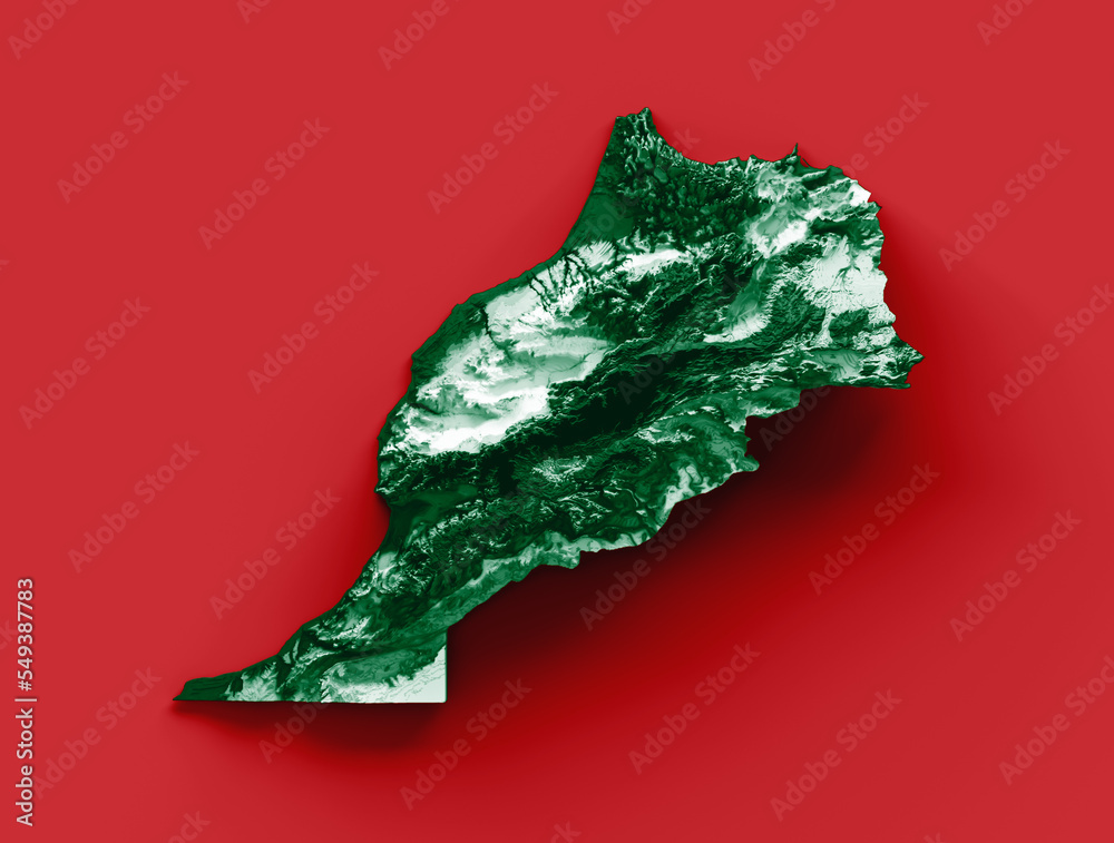 Morocco map with the flag Colors Blue and Red Shaded relief map 3d ...