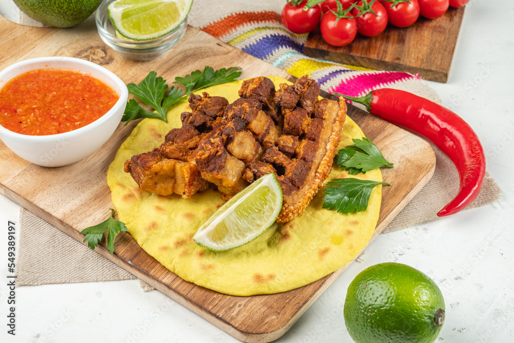 chicharones, crispy pieces of pork with a crispy skin, a Mexican-style ...