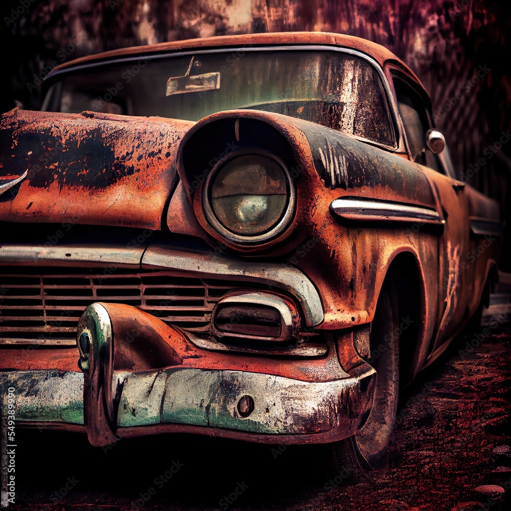vintage rusty texture car background, a car with its front facing the ...