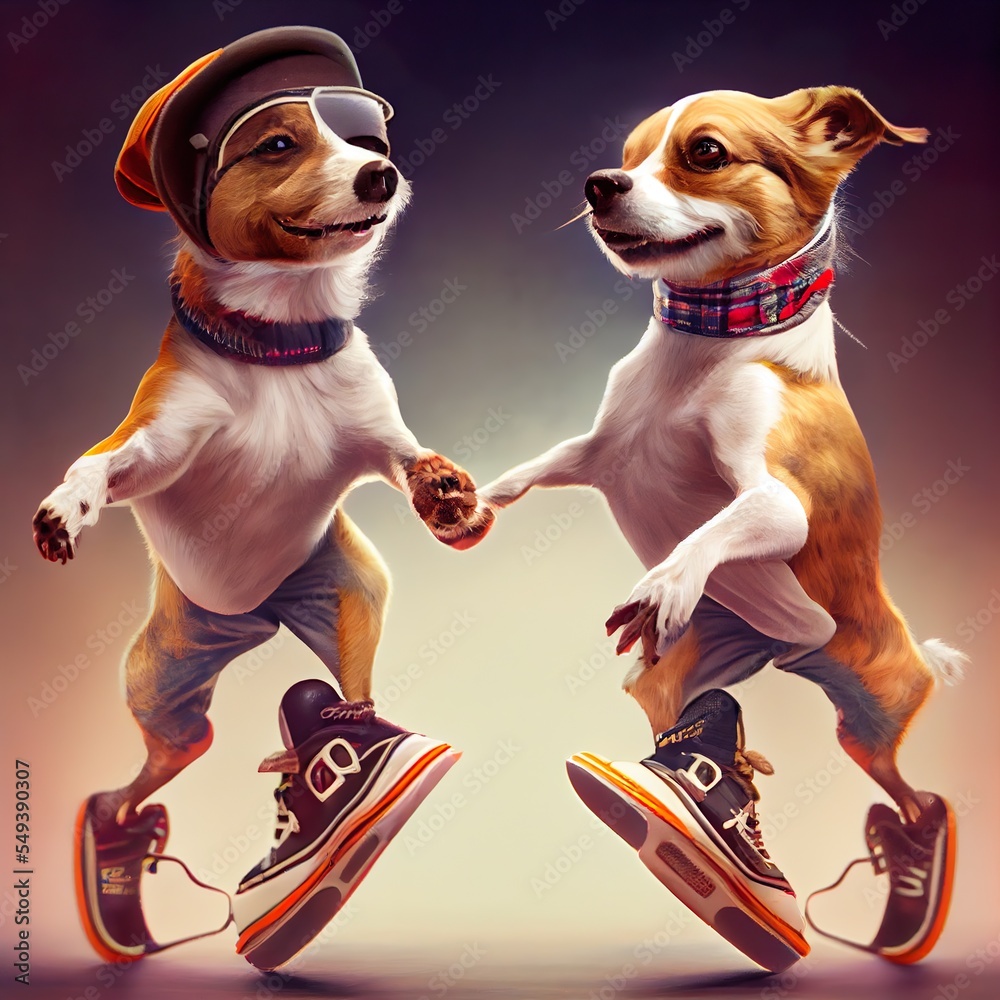 two dogs roller skating and, a pair of dogs wearing skateboards ...