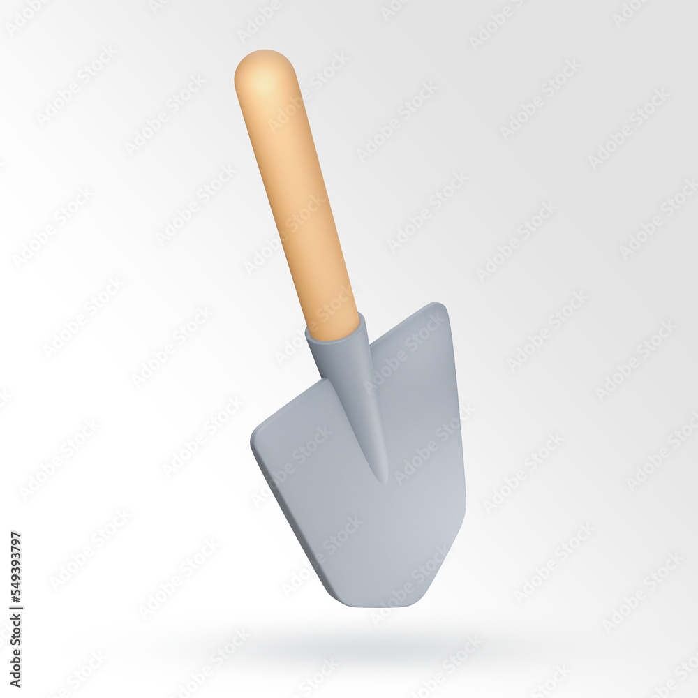3D rendering of a garden shovel model for planting. Modern 3D cartoon ...
