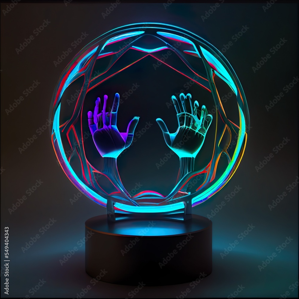 3d render of levitating artificial, a colorful sphere with a black ...