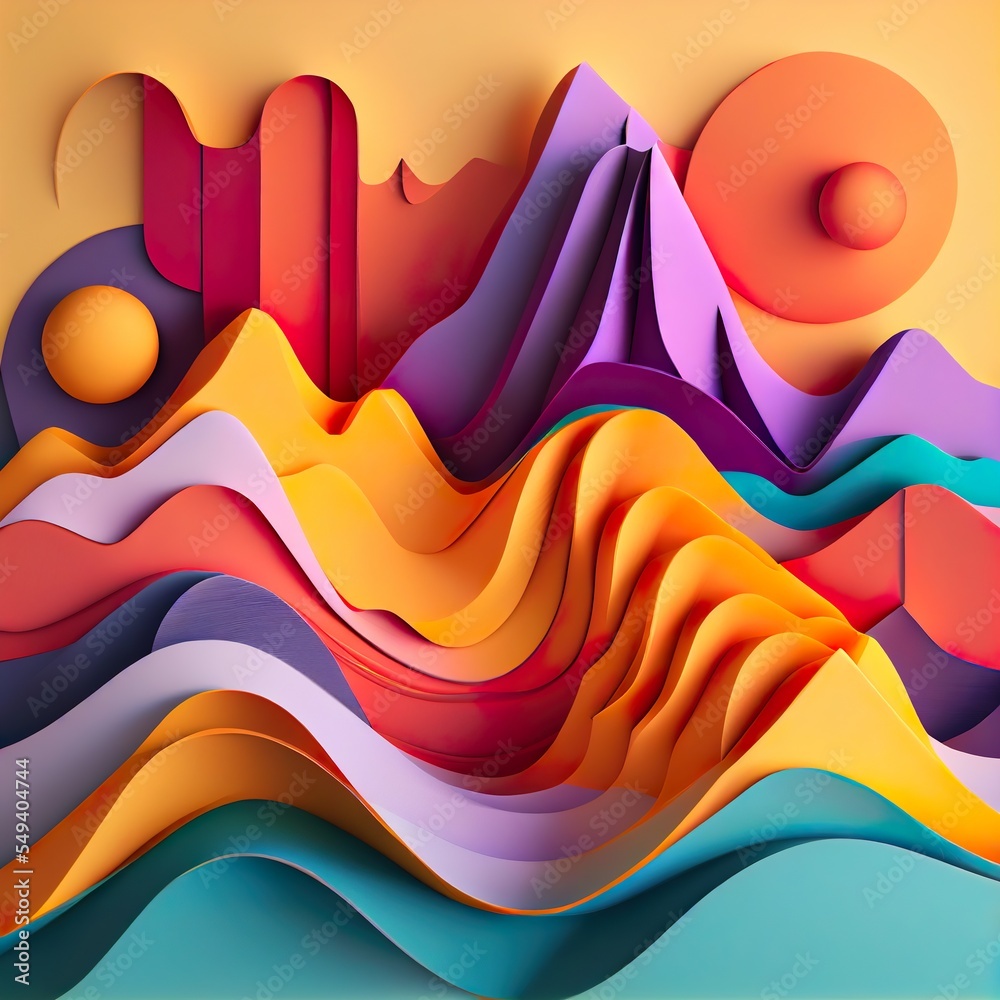 3d render, abstract paper shapes, chart, surface chart, illustration ...
