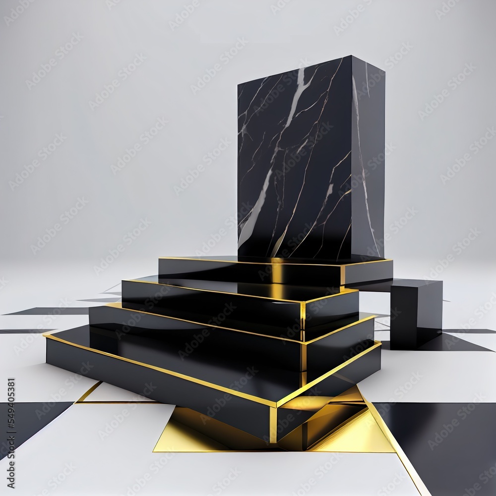 3d render abstract black marble, engineering drawing, illustration with ...