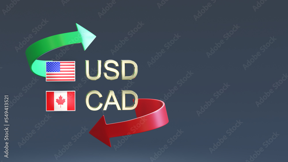 Gold-plated USD and CAD symbols along with the Canada and USA flags ...