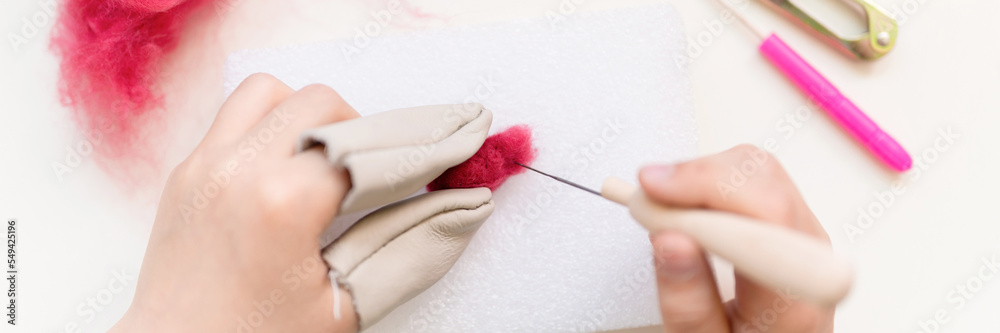 felt wool craft by handmade with needle. little kid girl artisan nine ...