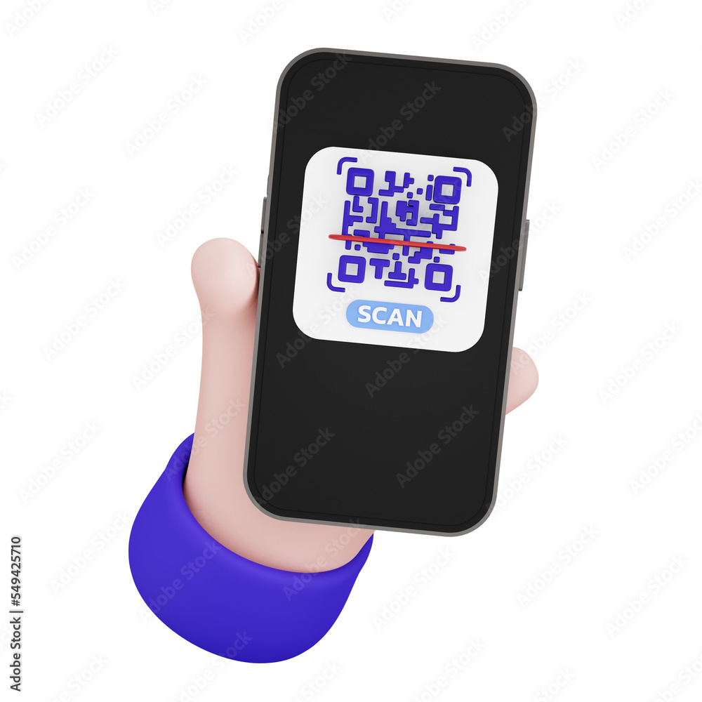Scan Qr Code Hand Holding Smartphone Scanning Qr Code Isolated 3d Rendering Png File Stock
