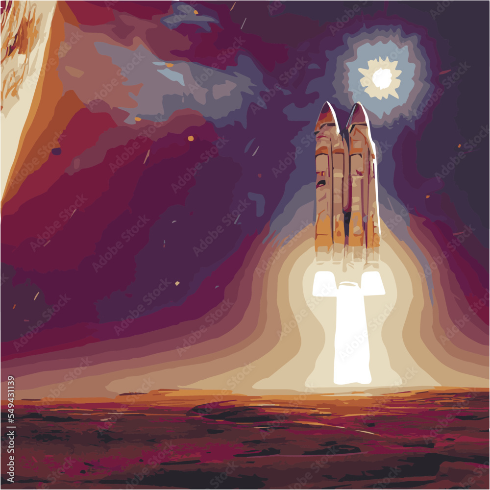 The outer space launch system takes off. Vector illustration ...