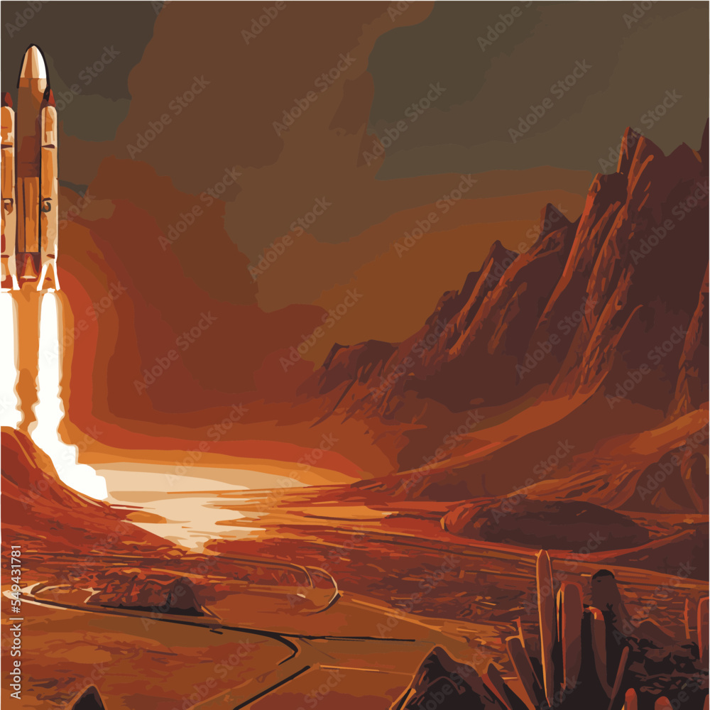 The outer space launch system takes off. Vector illustration , astronomy, space exploration ...