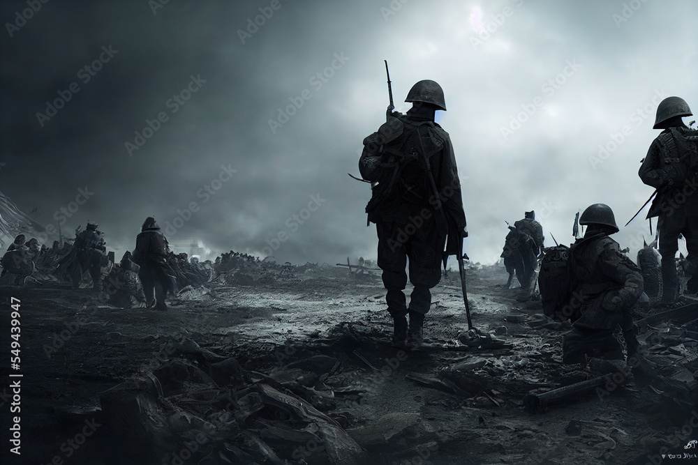 Splendid art of apocalyptic ruined landscape devastated by war ...