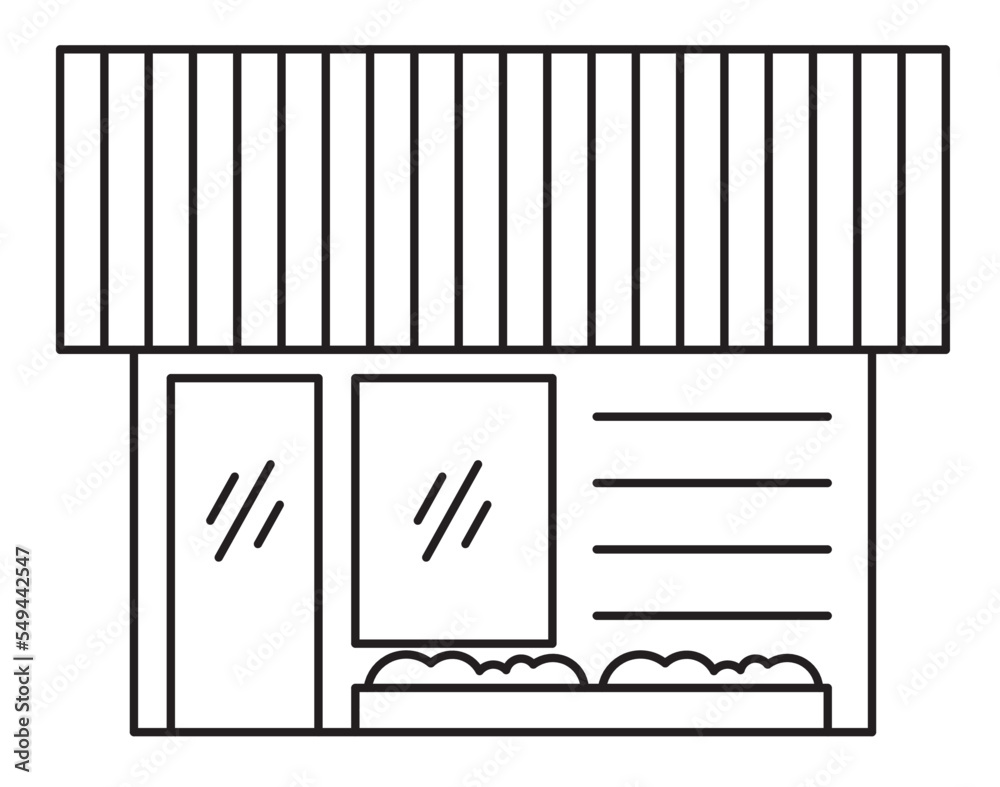 Graphic icon facade of business premises or one-story shops. Vector ...