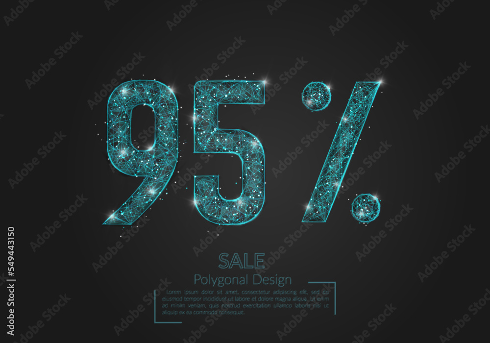 Abstract isolated blue 95 percent sale concept. Polygonal illustration ...
