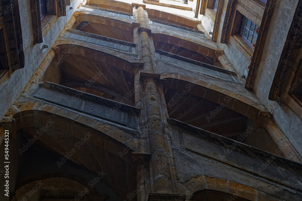 LYON, FRANCE, November 26, 2022 : Dugas house inside courtyard. Known ...