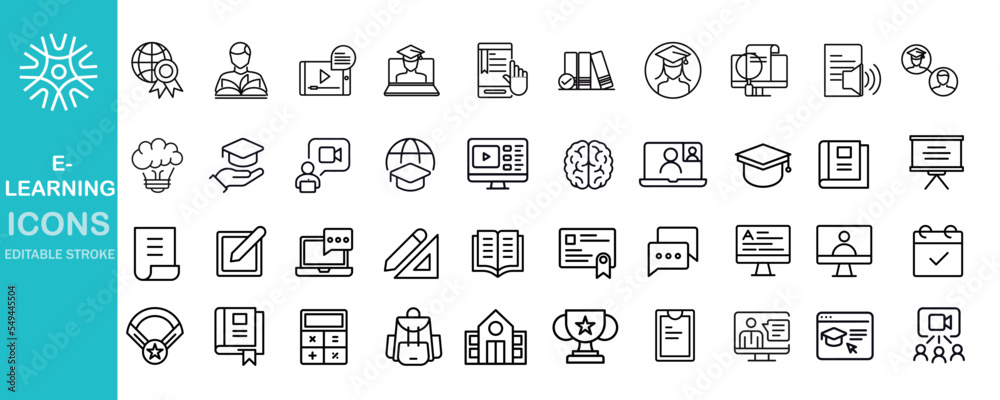 E-learning, online education icons set. 40 Electronic learning icons ...