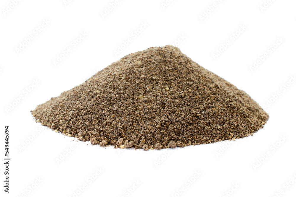 Black pepper powder isolated on white background, top view. Heap of ...