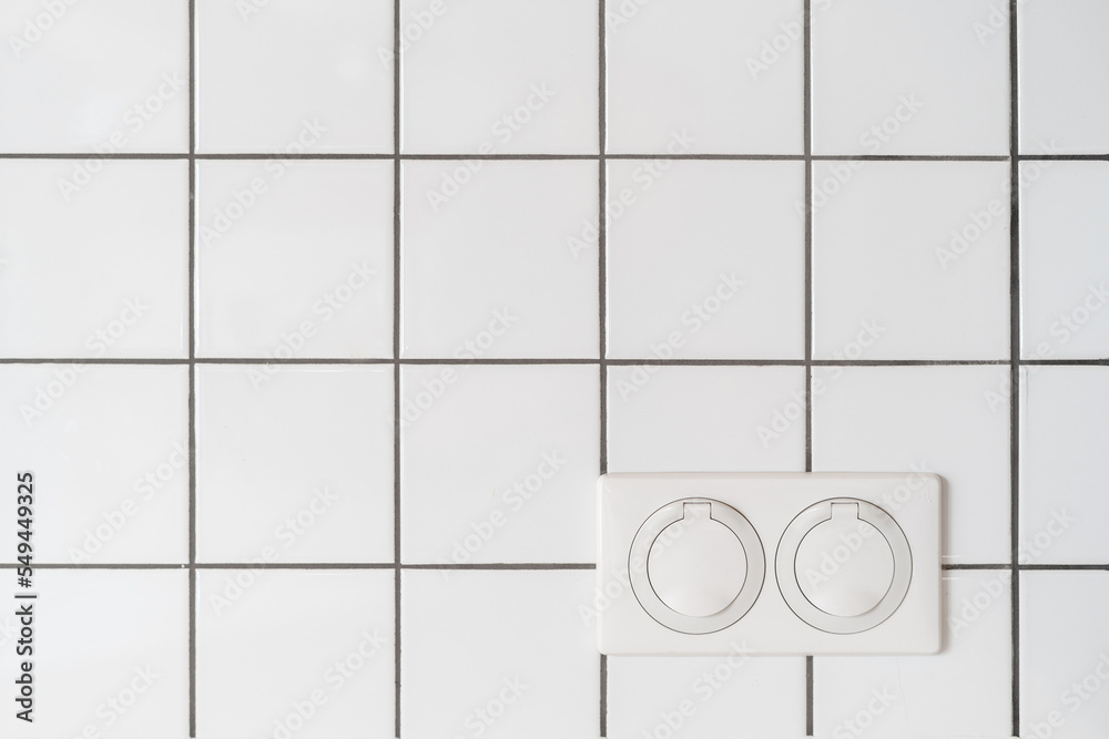 electrical sockets with lid on white tile wall indoors Stock Photo ...