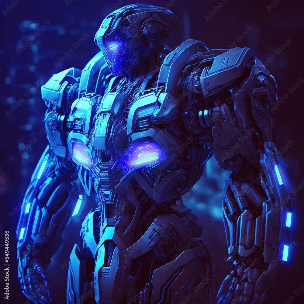 Sci-fi robotic exoskeleton armor with human operator inside. Futuristic ...