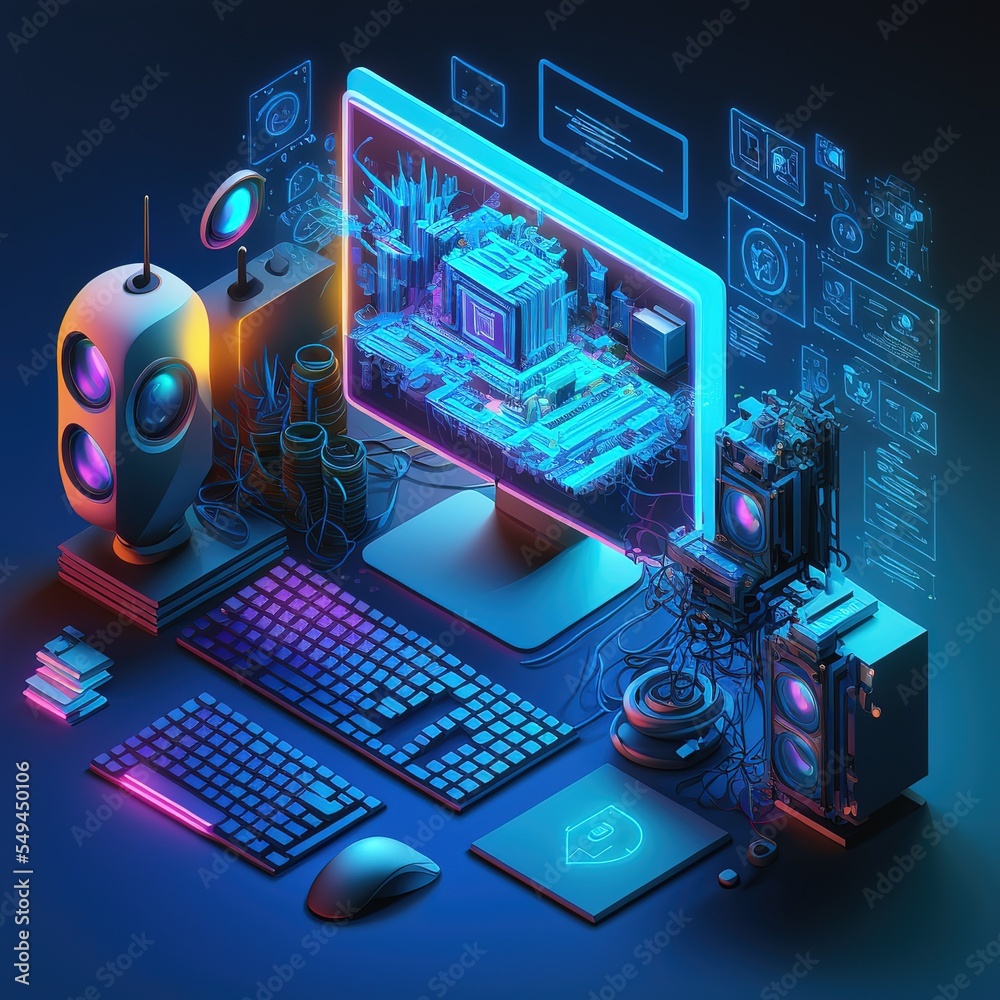 Computer technology isometric illustration. Futuristic modern , AI ...