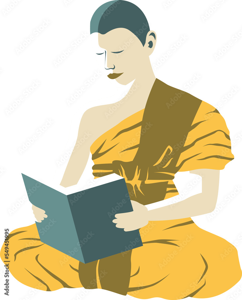 cartoon of monk read Dharma book Stock Illustration | Adobe Stock