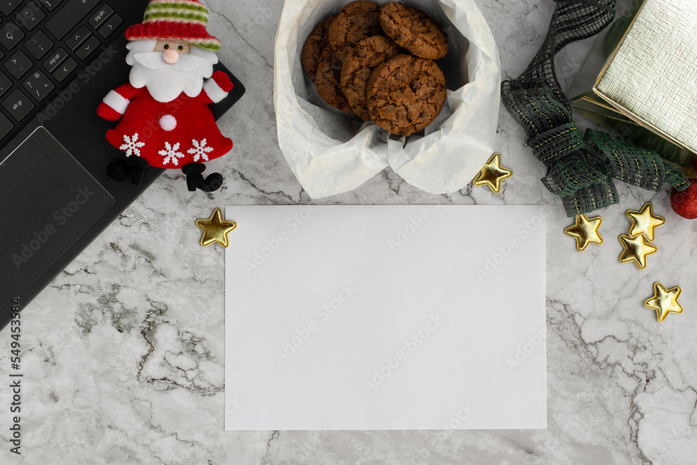 Christimas Mockup with notebook, santa claus, cookies, gift and page ...