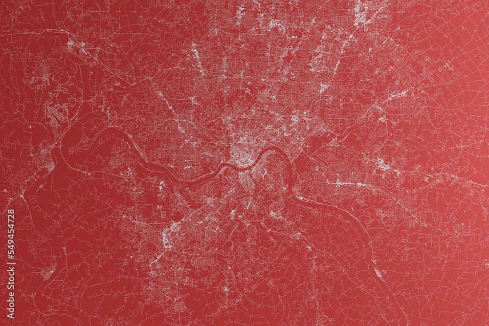 Map of the streets of Cincinnati (Ohio, USA) made with white lines on ...