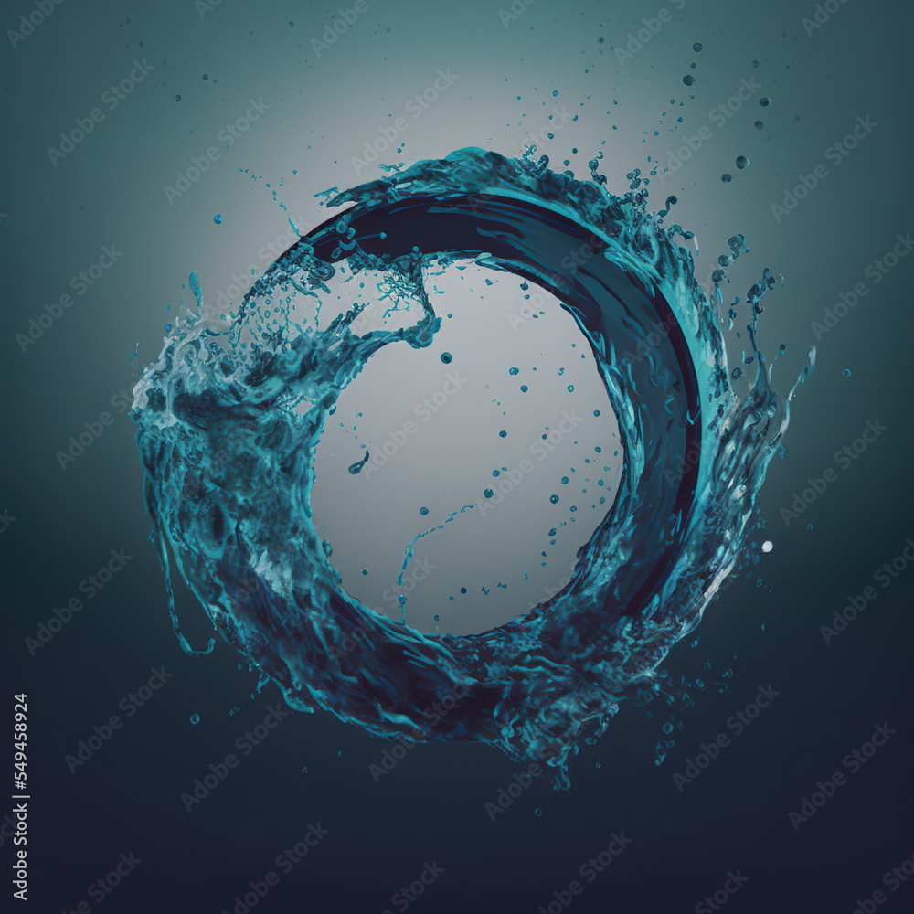 Water splash circle shape top view front view with bubbles and drops ...