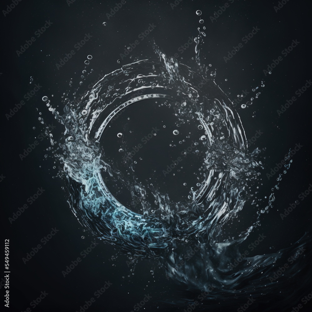 Water splash circle shape top view front view with bubbles and drops ...