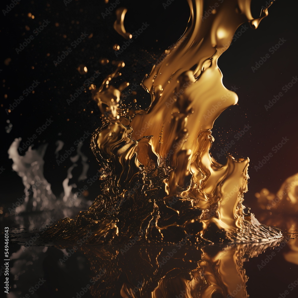 elegant gold splash liquid with bubbles in motion reflecting elegance ...