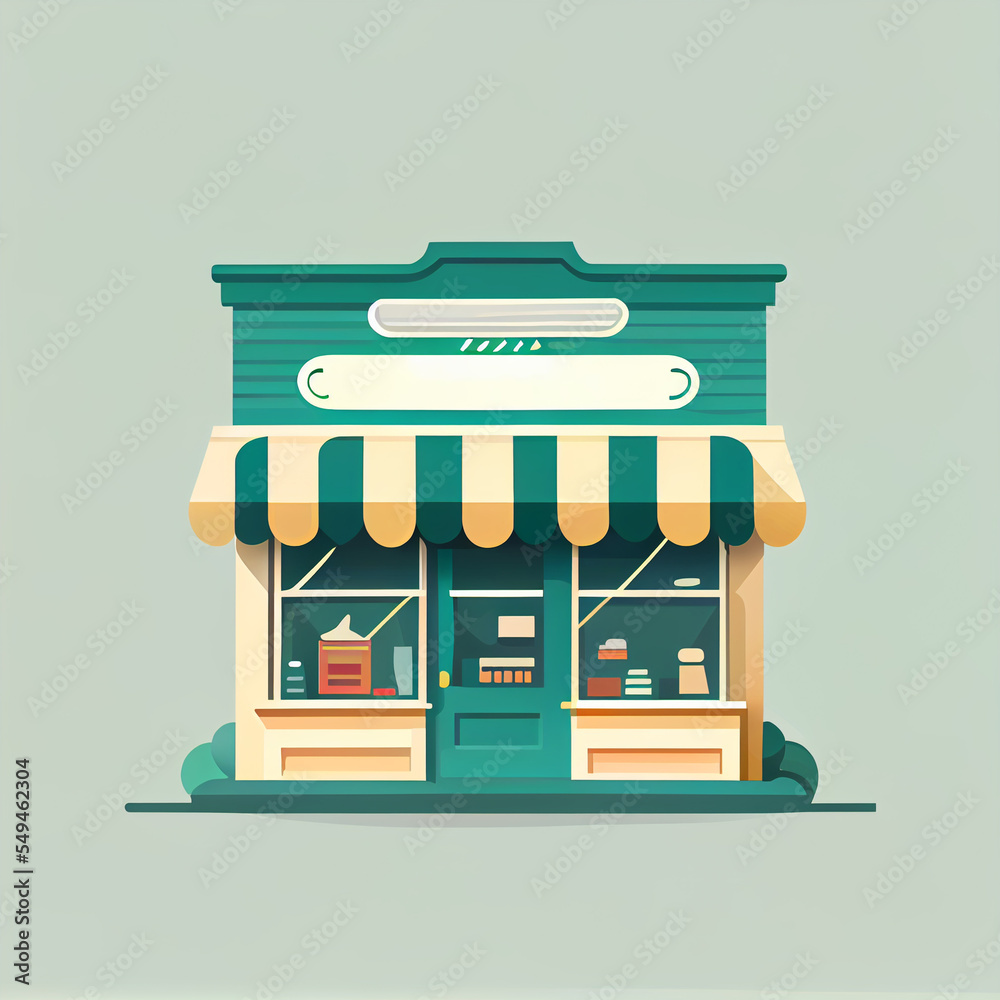 Flat cartoon style shop facade front view. Modern flat storefront or ...