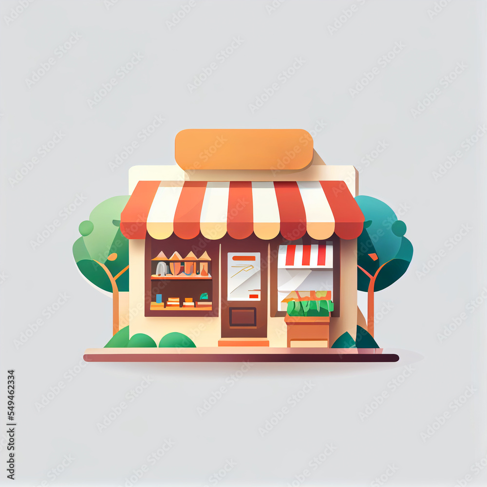 Flat cartoon style shop facade front view. Modern flat storefront or ...