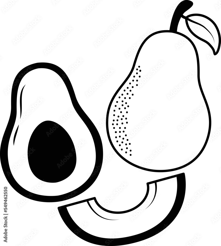 Avocado fruit Clipart, Avocado fruit slice Clipart . Black and White ...