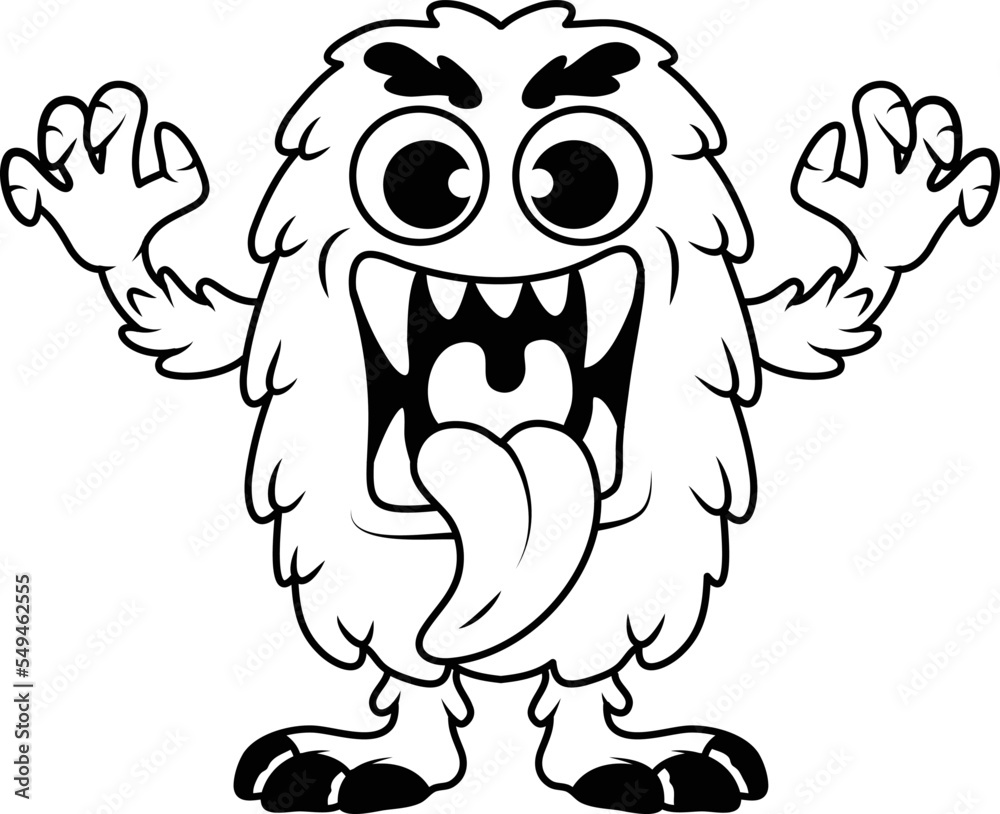 Funny and Cute Alien Monster Clipart. Black and White style Stock ...