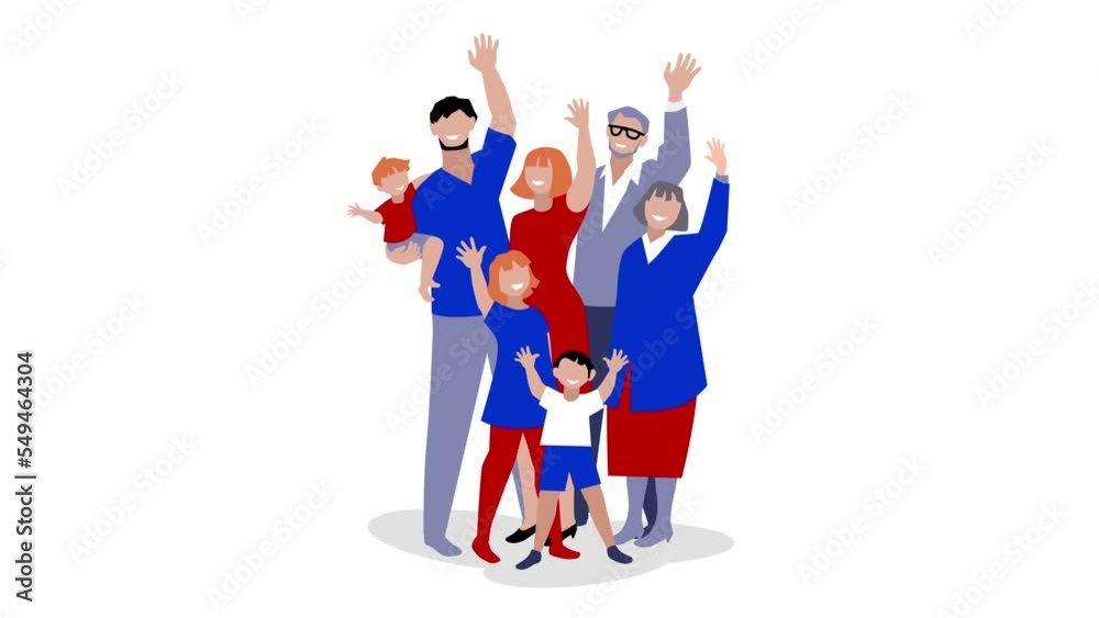 Family, Happy big family waving. 2d, micro animation, cartoon ...